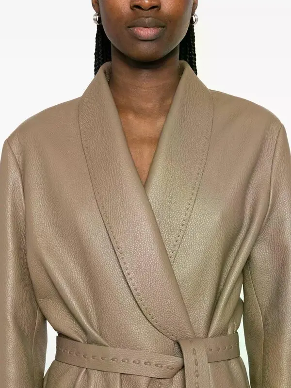 Fendi Belted Leather Coat