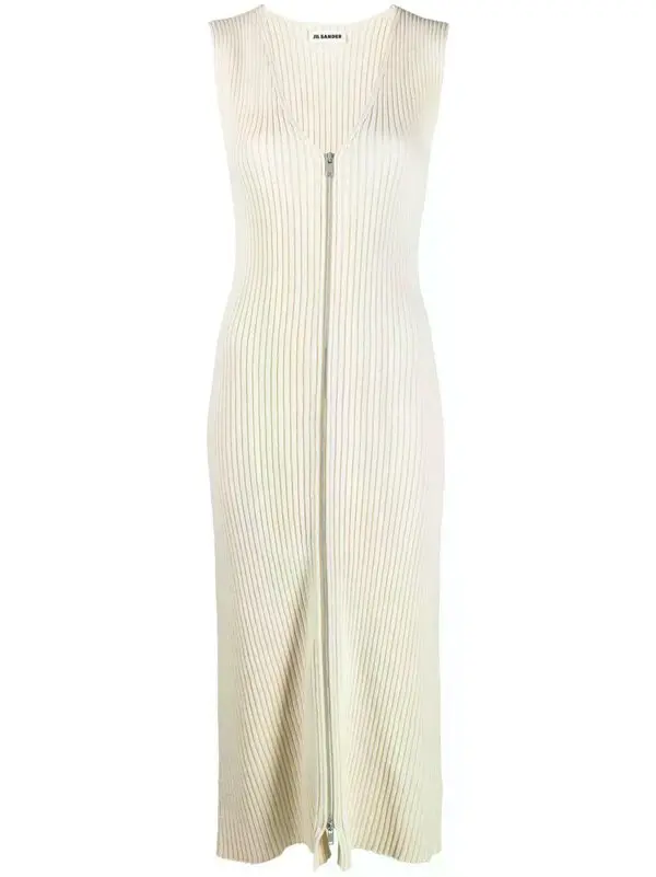 JIL SANDER V-neck Ribbed-knit Midi Dress