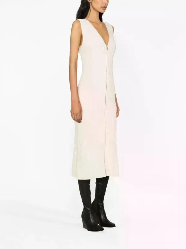 JIL SANDER V-neck Ribbed-knit Midi Dress