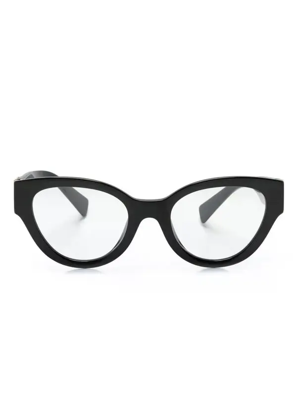 Miu Miu Logo-plaque Round-frame Glasses - Black