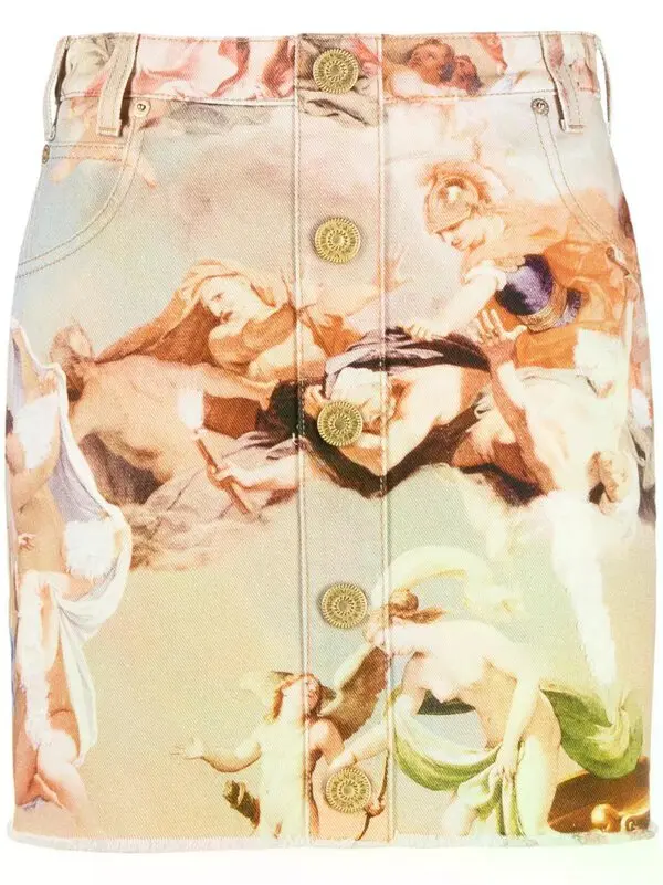Balmain Printed Denim Miniskirt - Neutrals