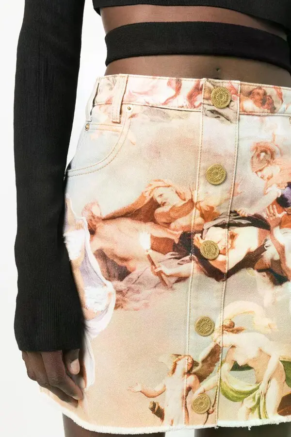 Balmain Printed Denim Miniskirt