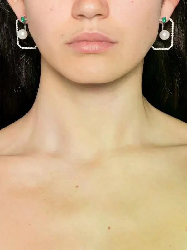 Shay 18k White Gold Diamond And Emerald Octagon Hoop Earrings