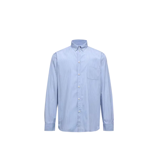 Moncler Striped Oxford Cotton Long Sleeve Shirt - Blue