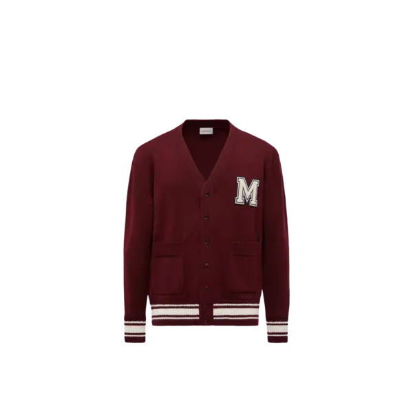 Moncler Embroidered Monogram Wool Cardigan - Red