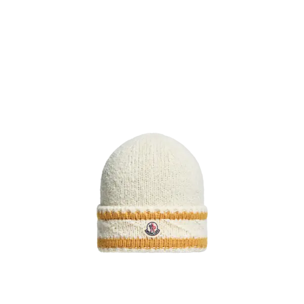 Moncler Striped Wool And Cotton Blend Beanie - White