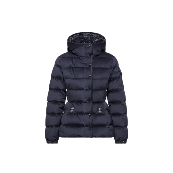 Moncler Barante Hooded Velour Down Jacket - Blue