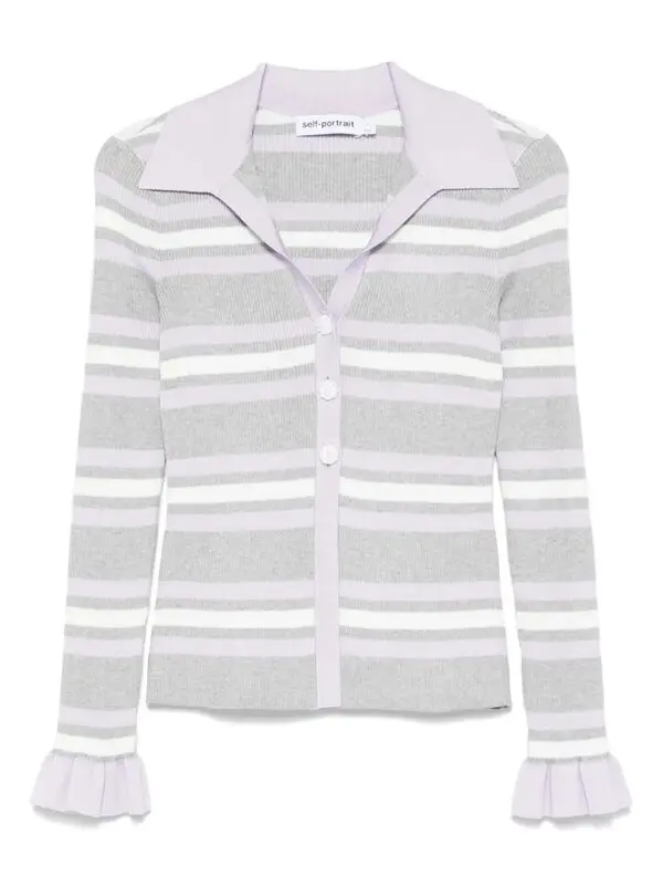 SELF-PORTRAIT Striped Ribbed Sweater - Grey