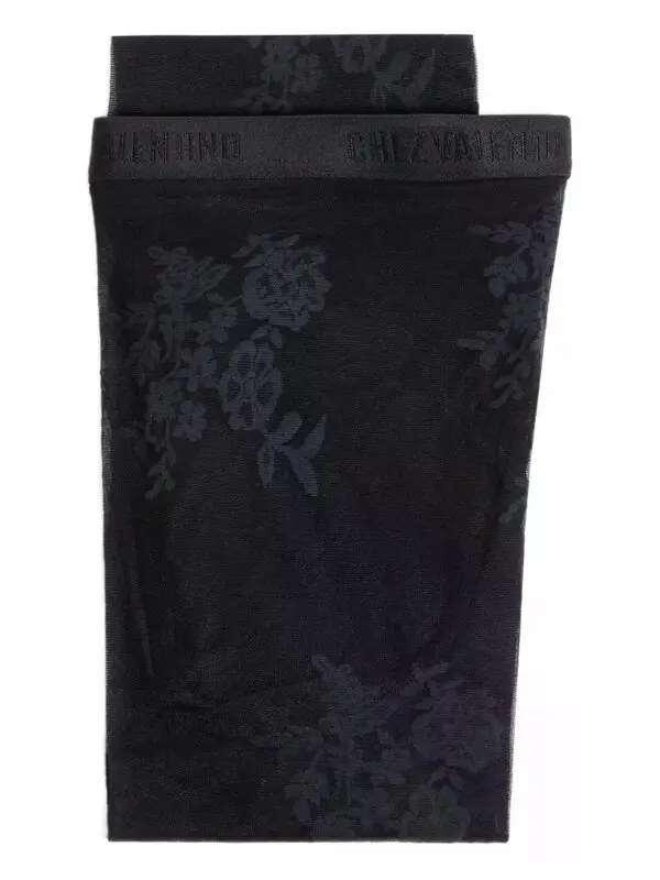 Valentino Garavani Floral-embroidered Tights - Black