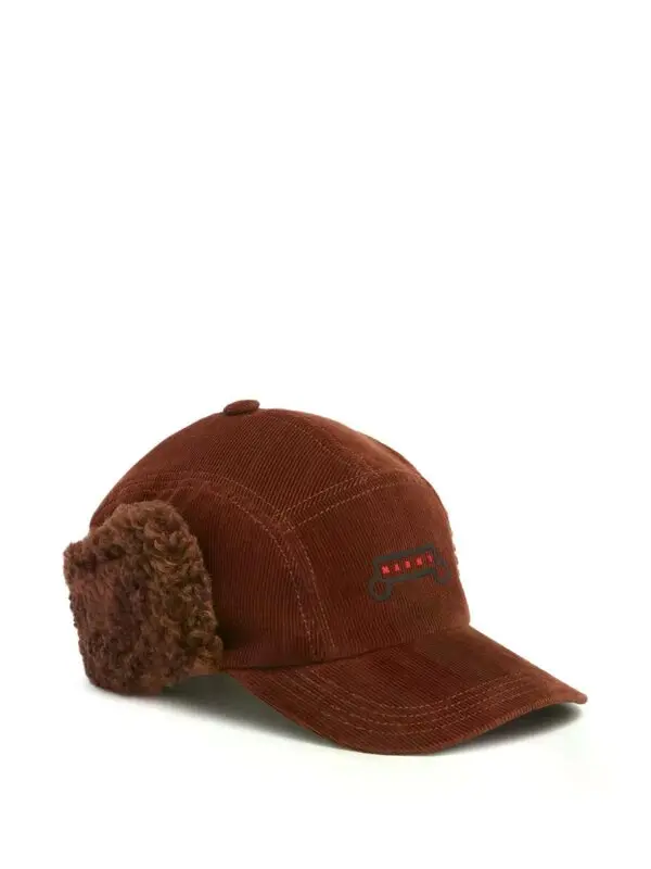 Marni Corduroy Fur-trimmed Cap - Brown