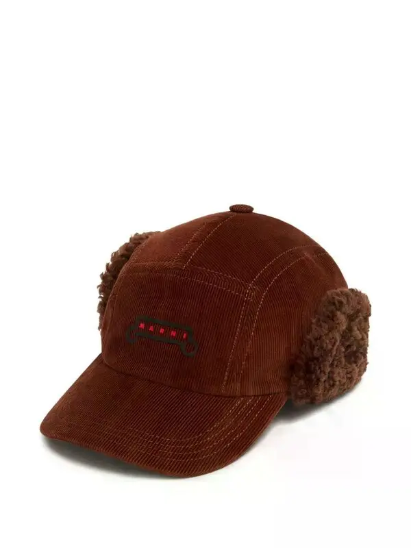Marni Corduroy Fur-trimmed Cap - Brown