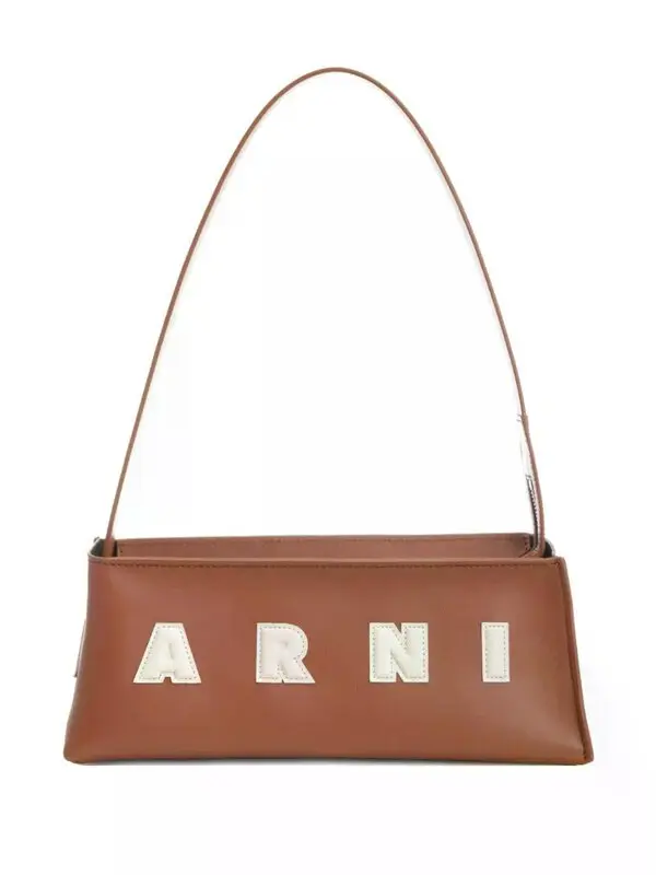 Marni Embossed Logo Leather Shoulder Bag - Brown
