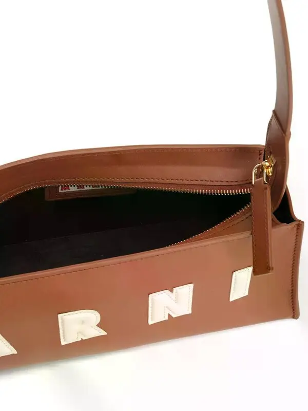 Marni Embossed Logo Leather Shoulder Bag - Brown