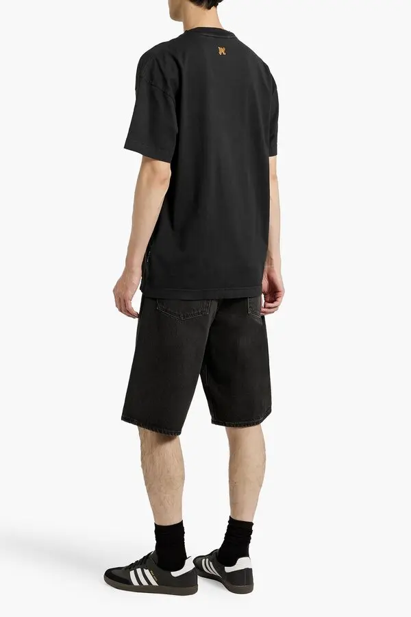Palm Angels Burning Monogram Logoprint Cottonjersey Tshirt - Black