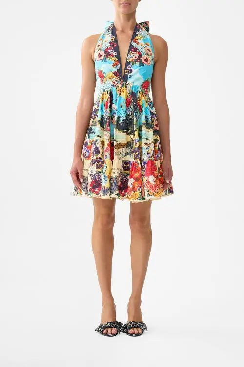 Camilla Ruffle Hem Halterneck Mini Dress - Bathing Bombshell