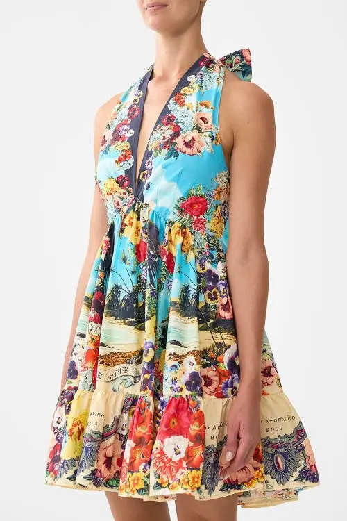 Camilla Ruffle Hem Halterneck Mini Dress - Bathing Bombshell