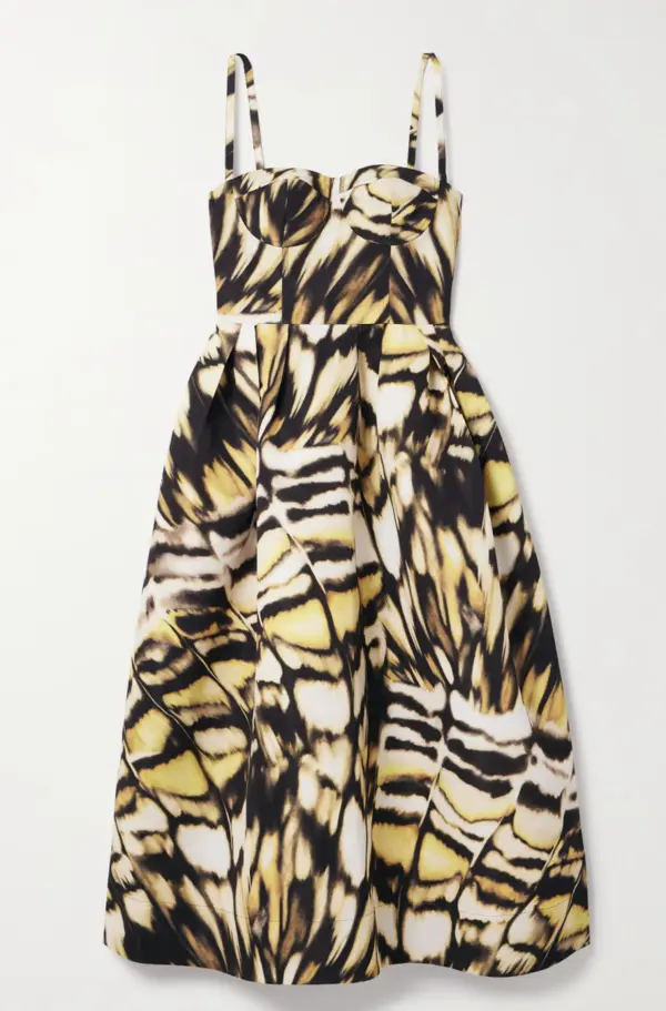 Oscar De La Renta Printed Faille Midi Dress