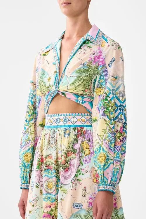 Camilla Cropped Wrap Shirt With Blouson Sleeves - Just Coasting