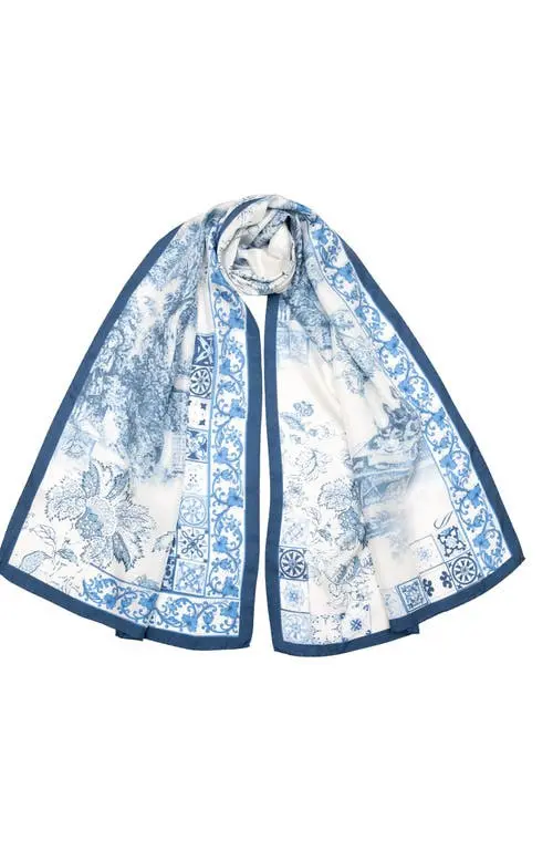 ELIZABETTA Toilelong Silk Scarf For - Blue