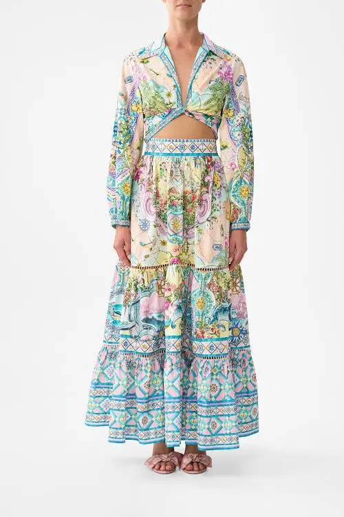 Camilla High Waisted Tiered Maxi Skirt With Crystal Embellishments