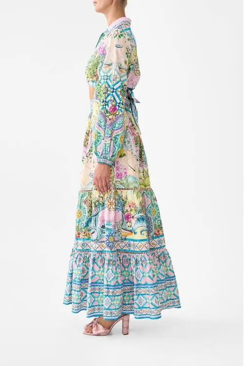 Camilla High Waisted Tiered Maxi Skirt With Crystal Embellishments