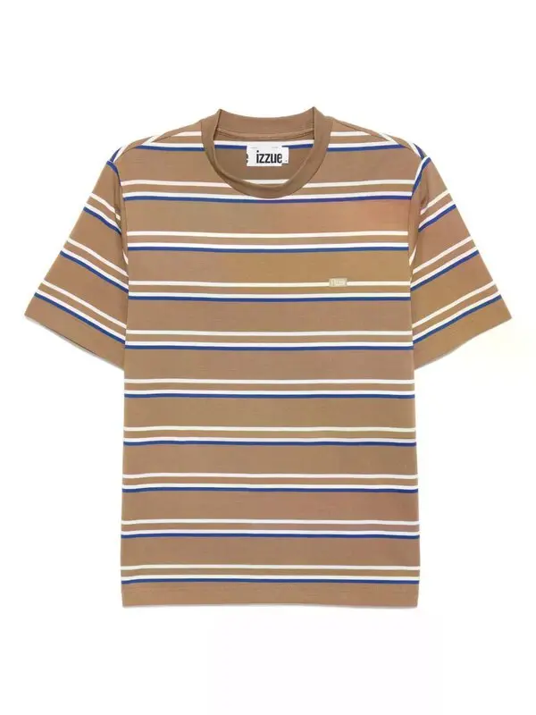 Izzue Striped Logo T-shirt - Brown