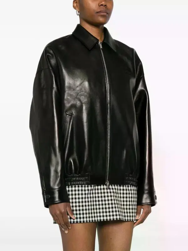 Miu Miu Logo-appliqué Leather Bomber Jacket