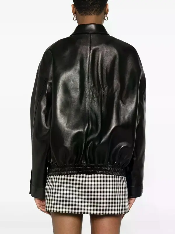 Miu Miu Logo-appliqué Leather Bomber Jacket