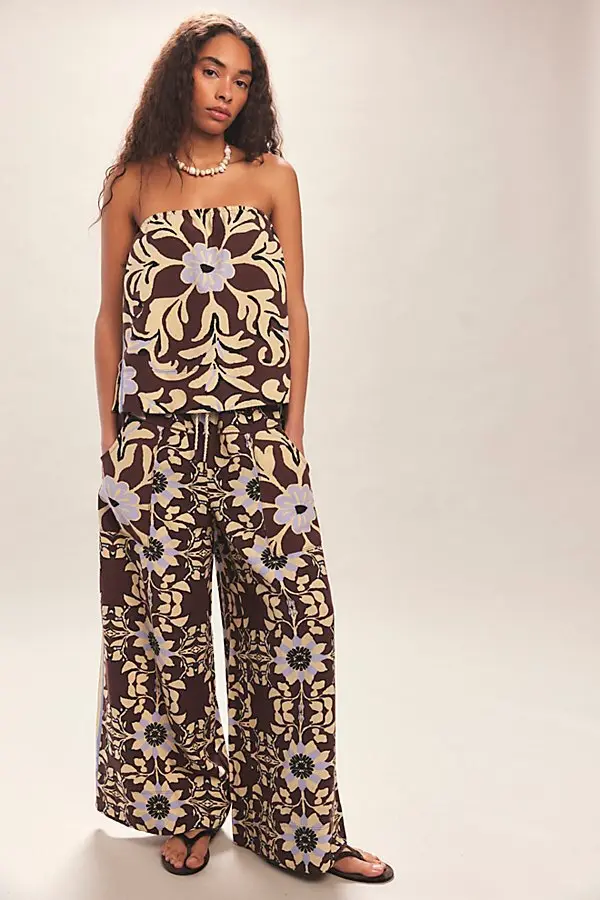 Free People Devella Printed Set - Chocolate Combo