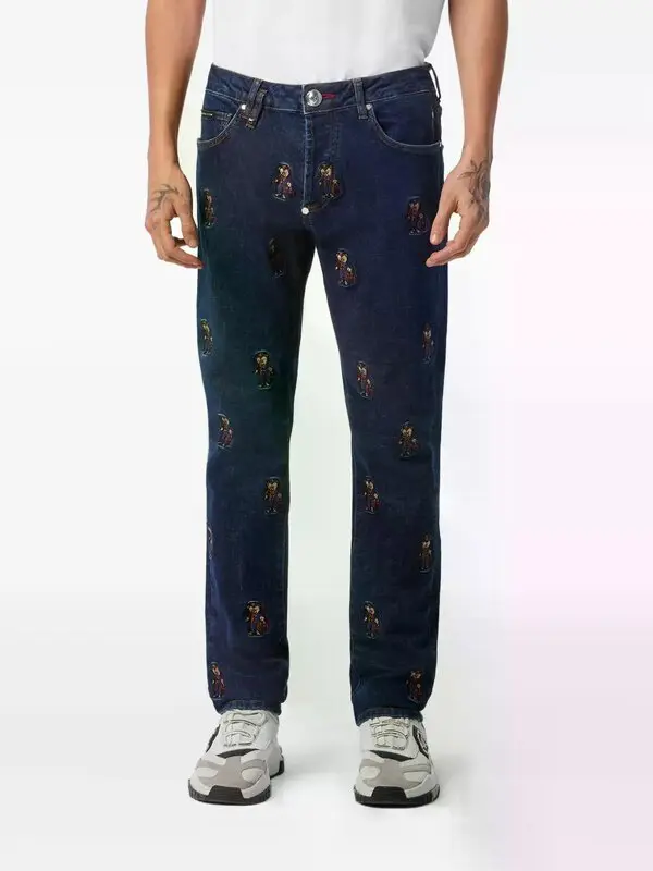 Philipp Plein Bear-embroidered Jeans