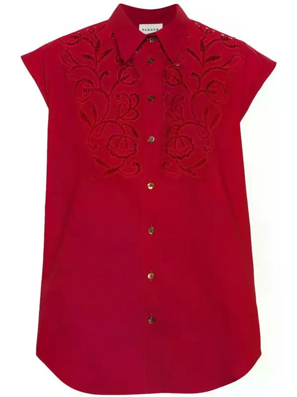 P.a.r.o.s.h Broderie-anglaise Cotton Shirt - Red