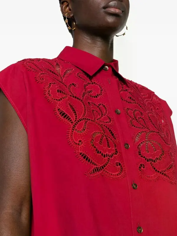 P.a.r.o.s.h Broderie-anglaise Cotton Shirt - Red