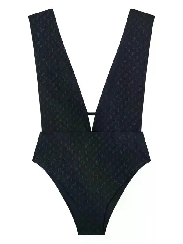 JIMMY CHOO Kosma Monogram V-neck Swimsuit - Black