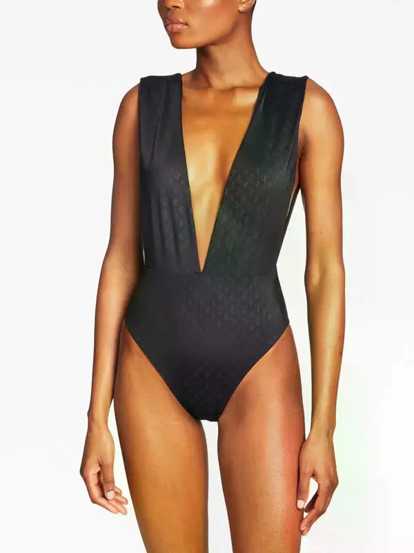 JIMMY CHOO Kosma Monogram V-neck Swimsuit