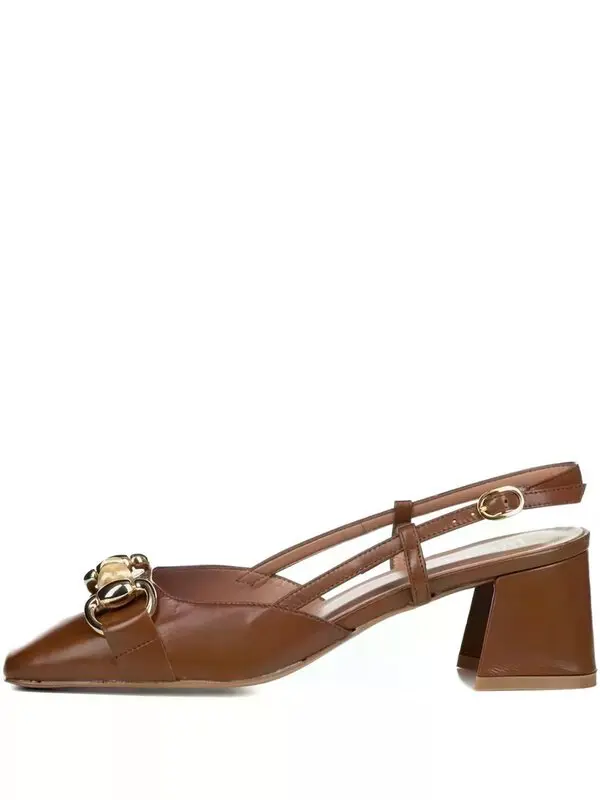 POCHE PARIS Leather Slingback Pumps With Buckle Detail - Neutrals
