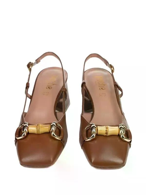 POCHE PARIS Leather Slingback Pumps With Buckle Detail - Neutrals