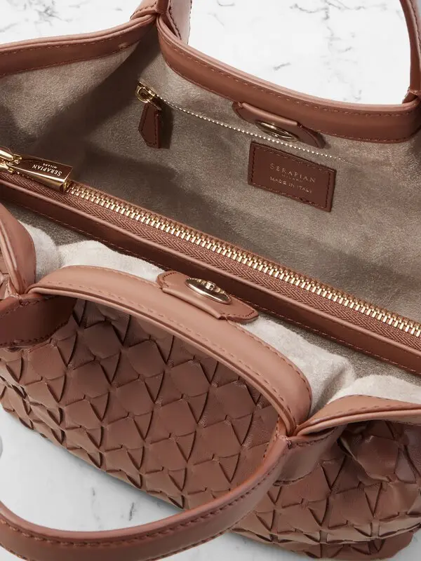 SERAPIAN Secret Mini Woven Leather Shoulder Bag - Brown