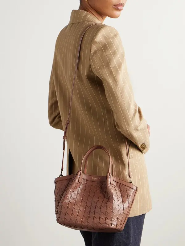 SERAPIAN Secret Mini Woven Leather Shoulder Bag - Brown