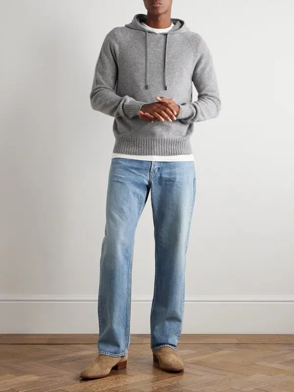 TOM FORD Logo-embroidered Cashmere Hoodie - Gray