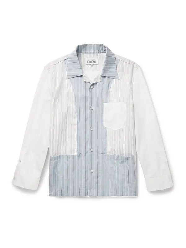 Maison Margiela Camp-Collar Patchwork Striped Cotton-Poplin Shirt