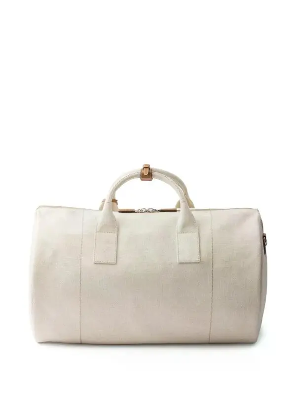 Prada Logo Embossed Duffle Bag - Neutrals