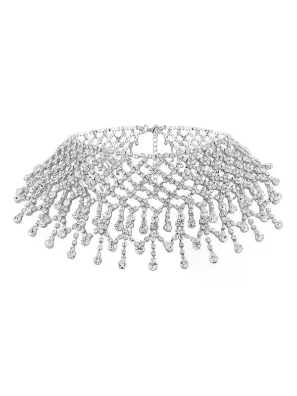 HZMER JEWELLERY Crystal-embellished Tasseled Necklace - Silver