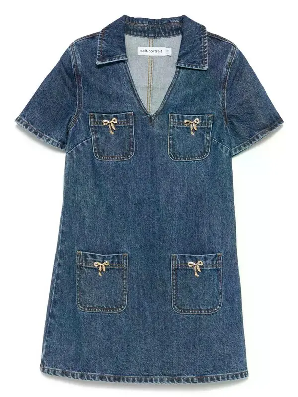 Self-Portrait Denim Mini Dress - Blue | Editorialist