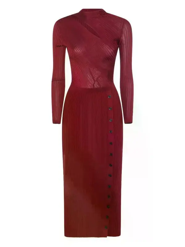 SELF-PORTRAIT Ribbed Dress - Red