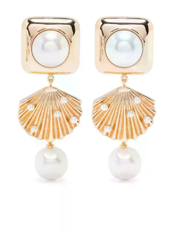 SELF-PORTRAIT Faux Pearl-detail Shell Earrings - Gold