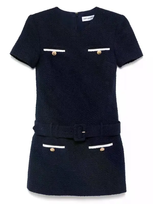 SELF-PORTRAIT Bouclé Mini Dress - Blue