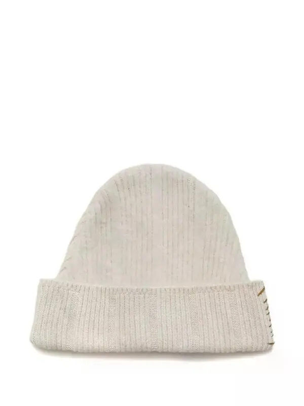 Marni Wool-cashmere Ribbed Beanie With Embroidered Logo - Neutrals
