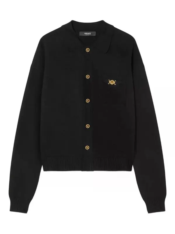 Versace Cashmere-cotton Knit Polo Cardigan With Medusa Hardware