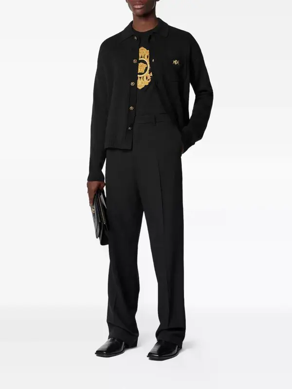 Versace Cashmere-cotton Knit Polo Cardigan With Medusa Hardware