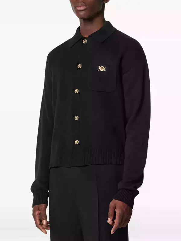 Versace Cashmere-cotton Knit Polo Cardigan With Medusa Hardware